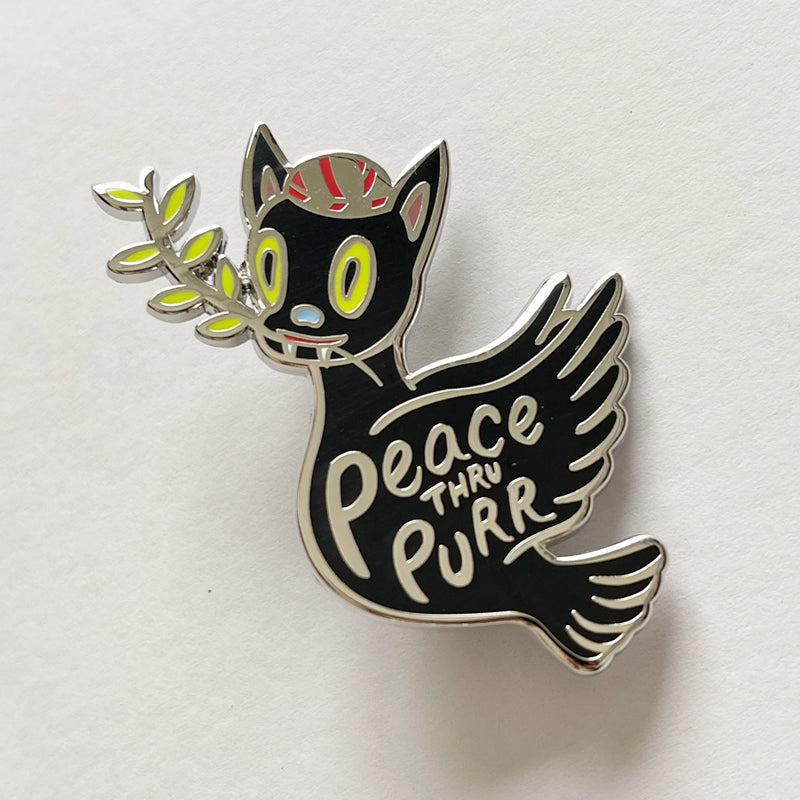 Peace thru Purr Enamel Pin – Gary Baseman
